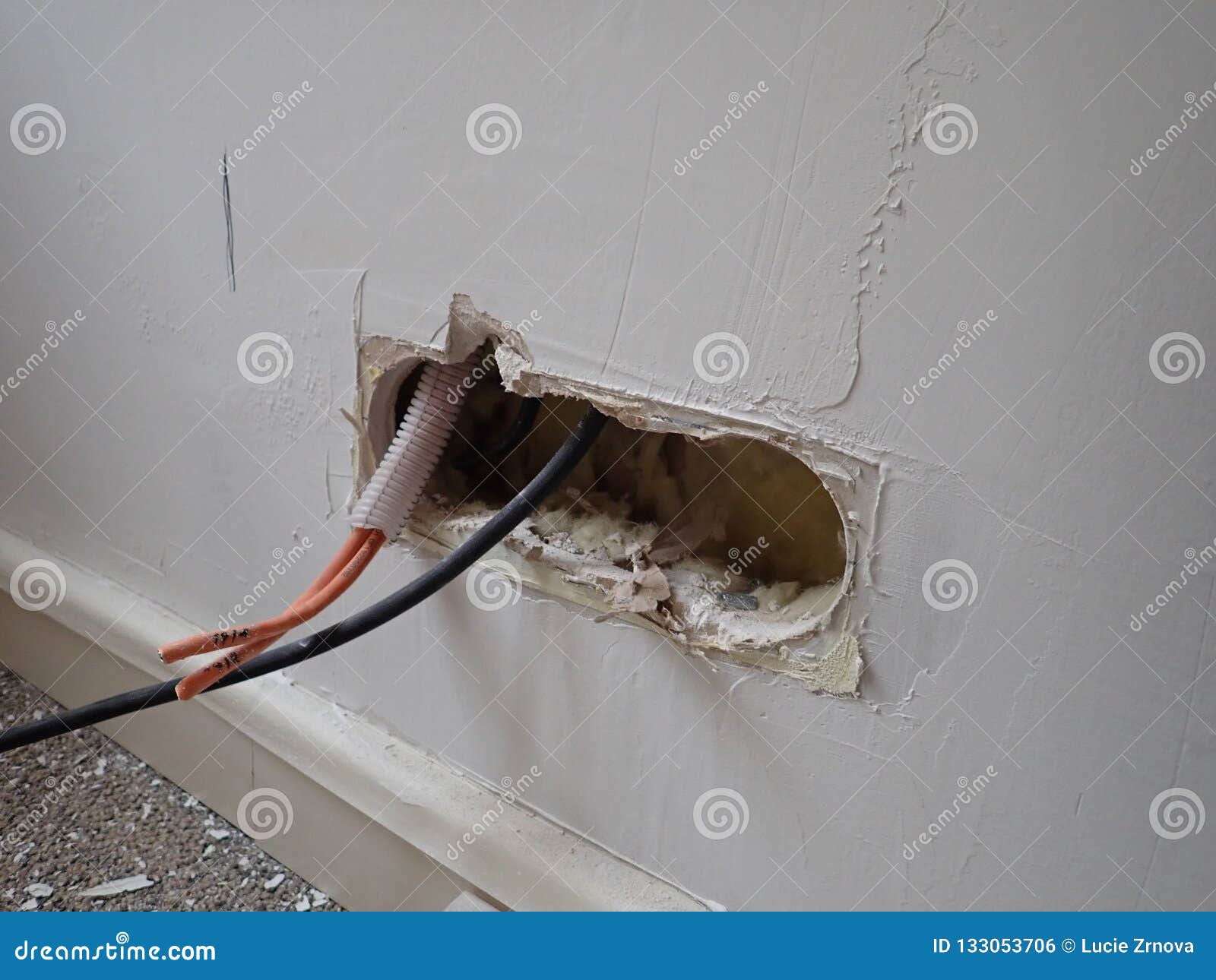 Hole in a Wall Prepared for an Electrical Socket Stock Photo - Image of ...