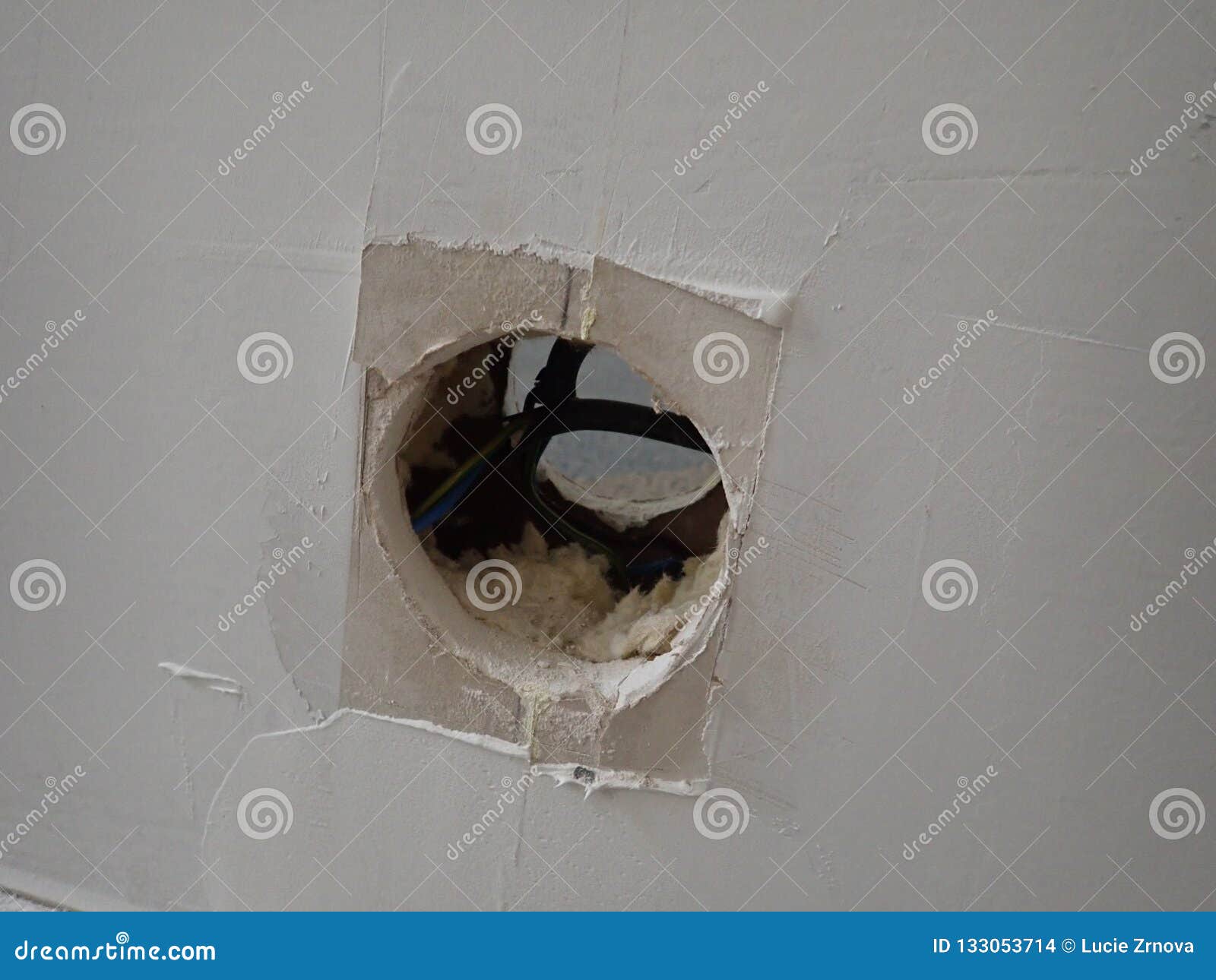Hole in a Wall Prepared for an Electrical Socket Stock Photo - Image of ...