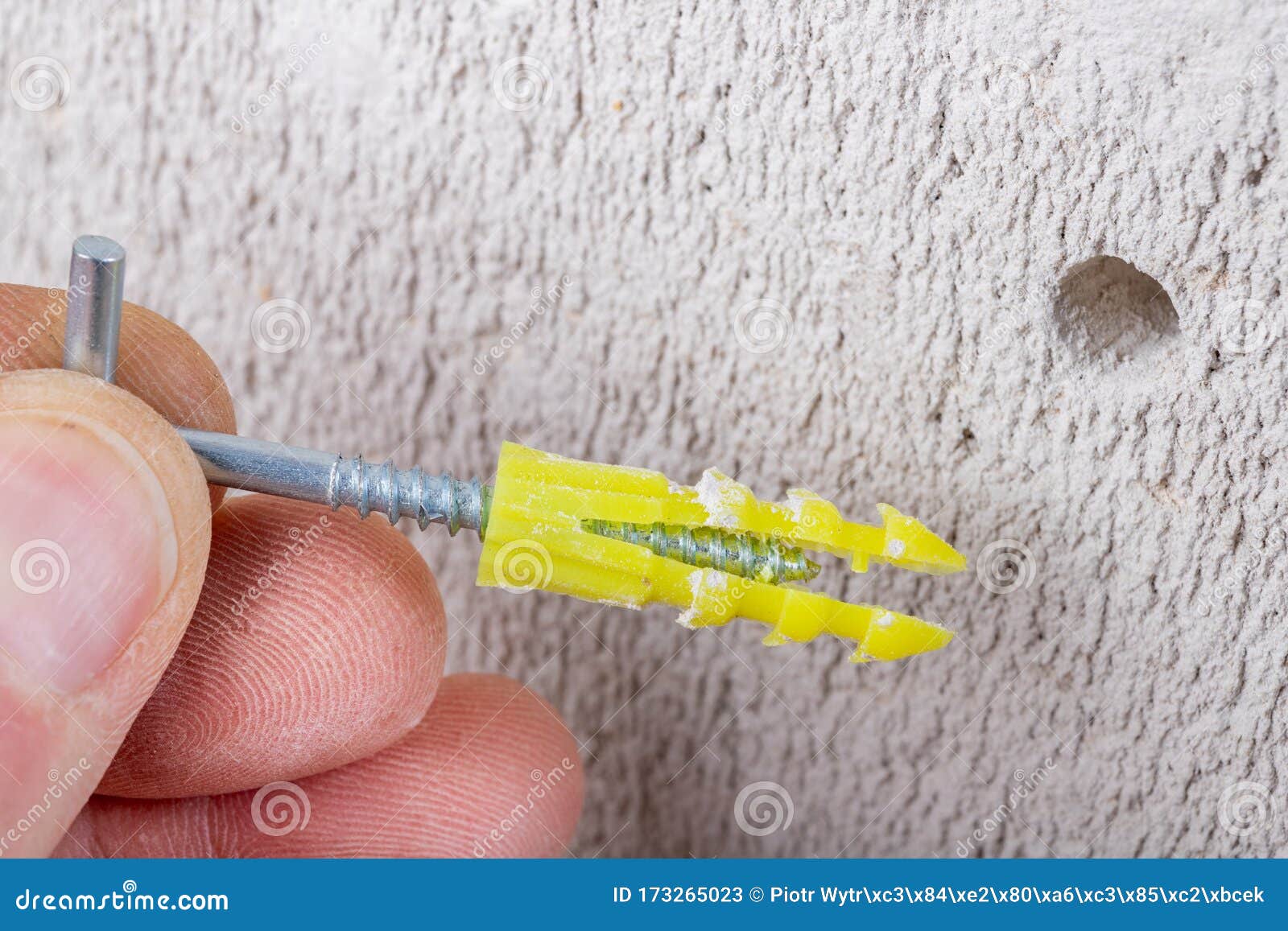 Hole in the Wall, and Dowel for Fixing in Concrete. Wall Mounting ...