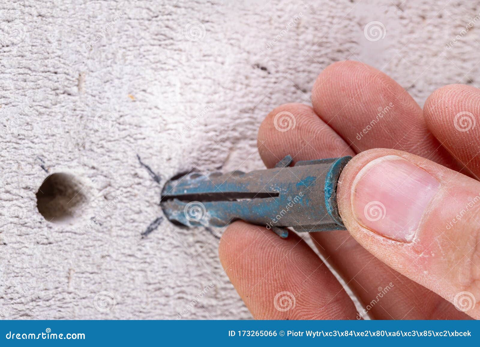 Hole in the Wall, and Dowel for Fixing in Concrete. Wall Mounting ...