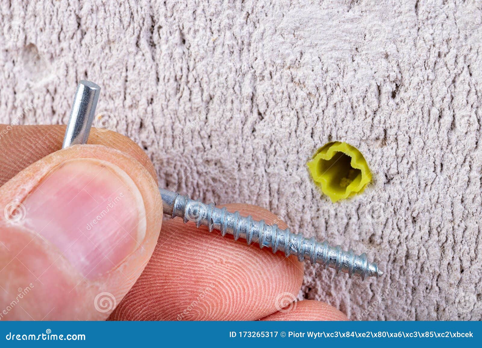 Hole in the Wall, and Dowel for Fixing in Concrete. Wall Mounting ...