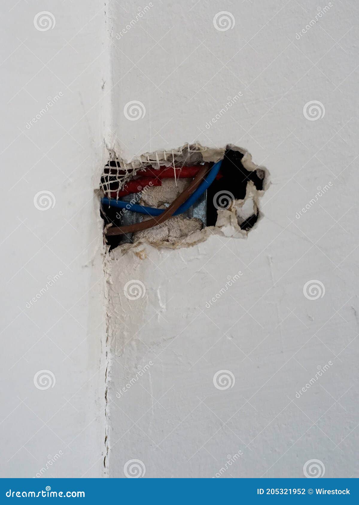 Hole in the Wall with Visible Cables in it Stock Photo - Image of volt ...