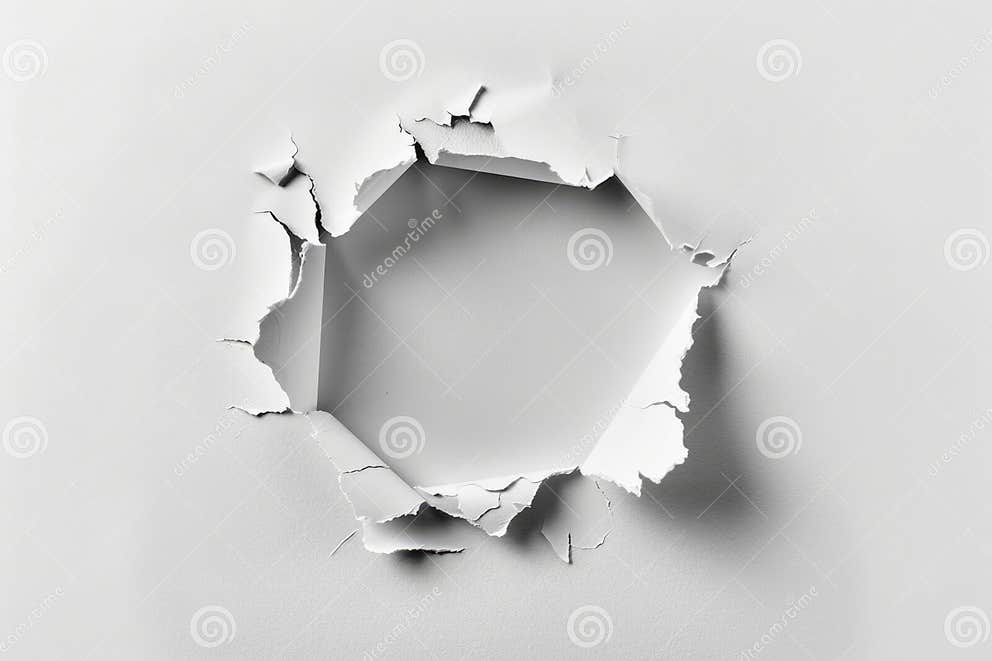 A Hole in a Wall with a White Background Stock Photo - Image of damage ...