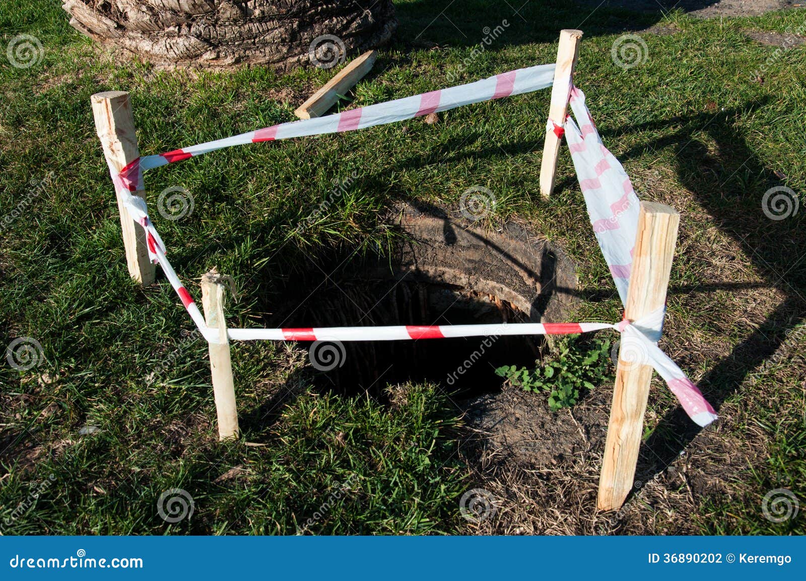 Hole with Warning stock photo. Image of landscape, sign - 36890202