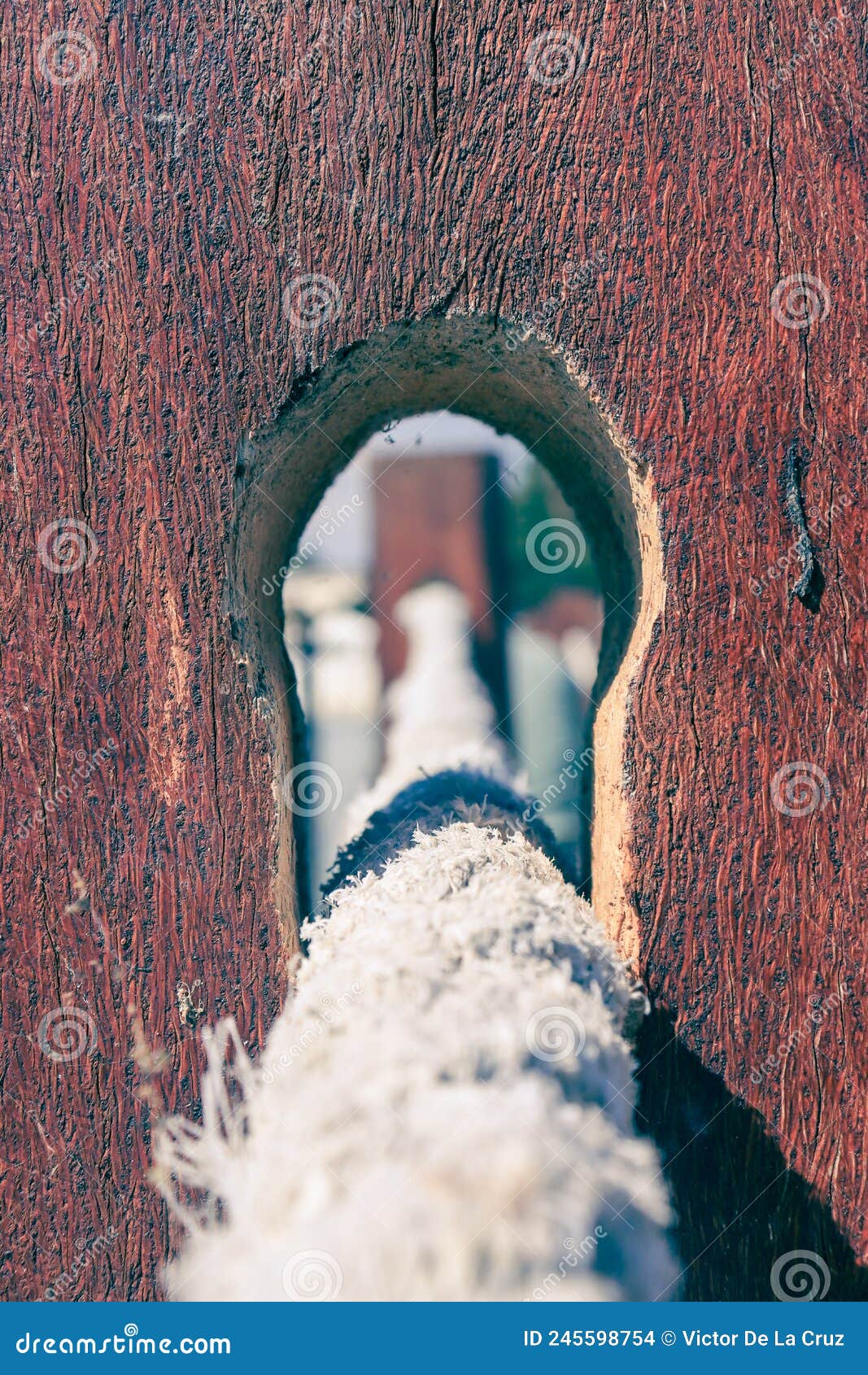 Hole in a wharf with rope stock photo. Image of water - 245598754