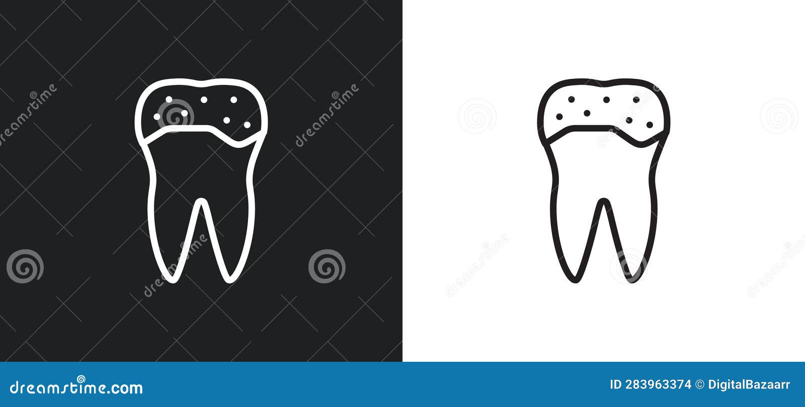 Holed Tooth Outline Icon in White and Black Colors. Holed Tooth Flat ...