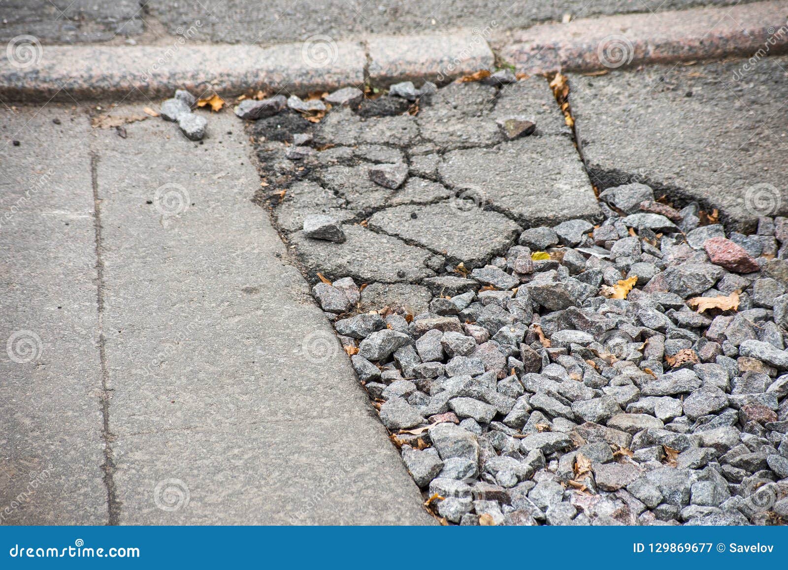 Holes in the Asphalt Covered with Gravel Stock Image - Image of crack ...