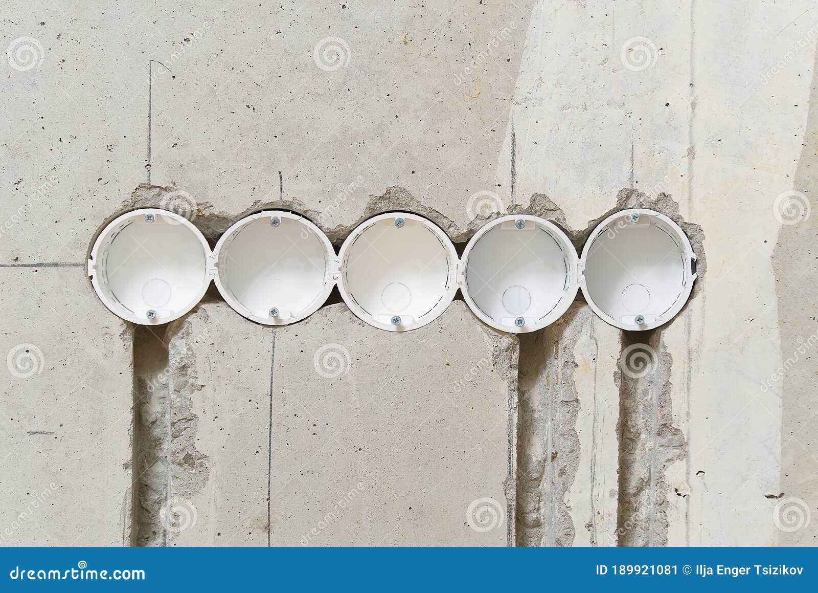 Holes in a Concrete Wall for Installing Plastic Boxes Under Sockets ...