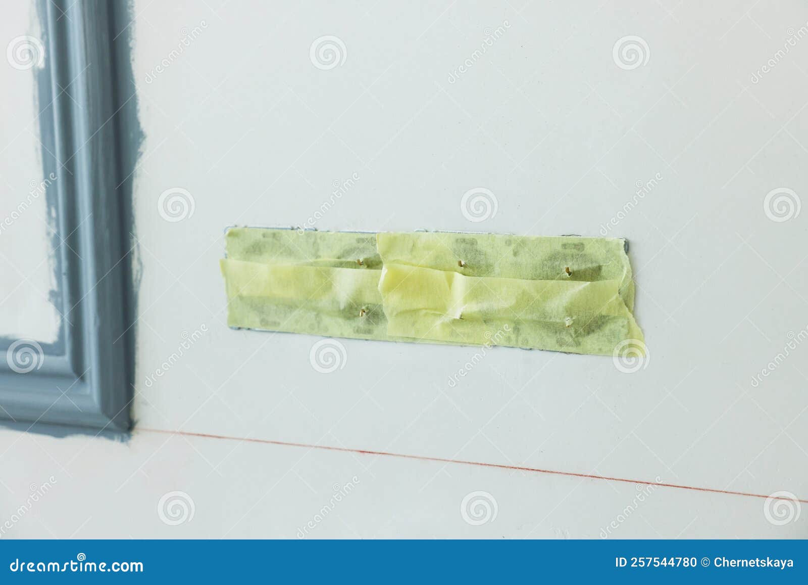 Holes for Socket Covered with Tape on Wall Stock Photo - Image of ...