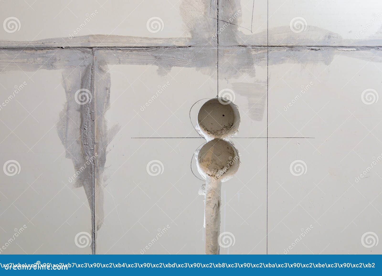 Holes in the Wall for Sockets. Electrical Wiring in the Wall Stock ...