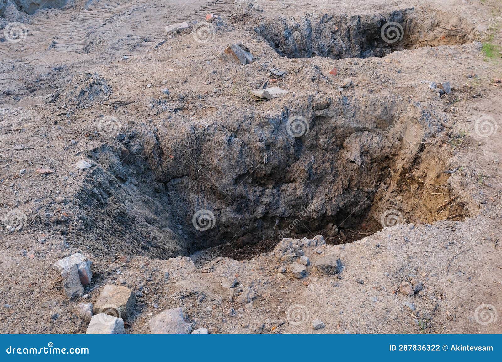 Holes Were Dug for Foundation Work on the Construction Site Stock Photo ...