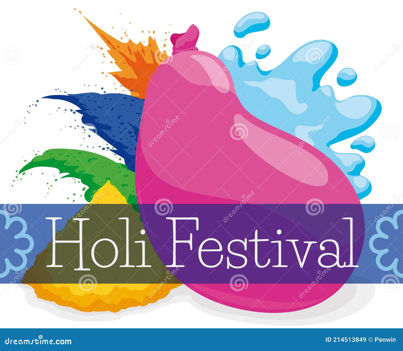 Festive Design for Holi Celebration with Water Balloon and Gulal ...