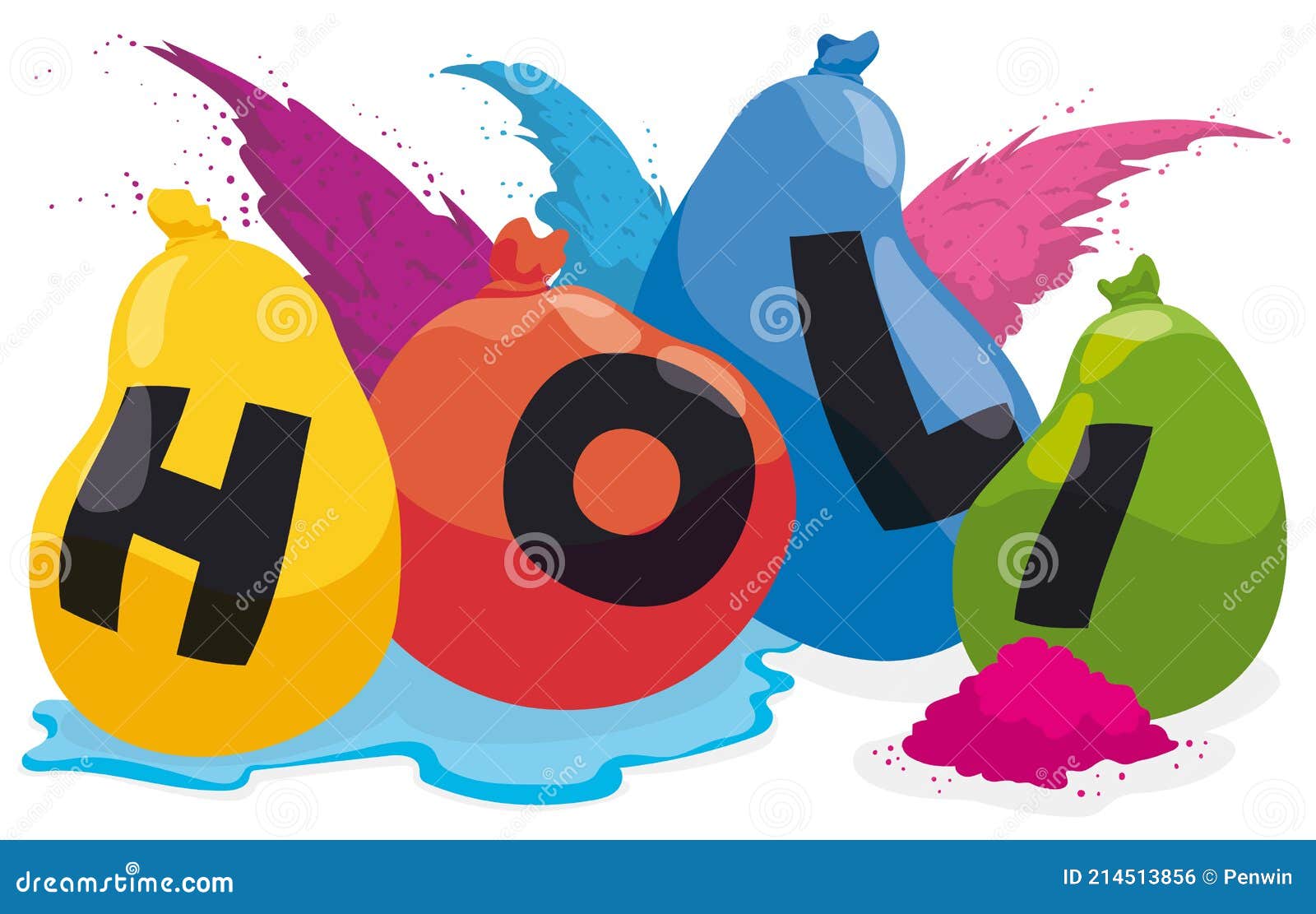 Water Balloons Forming `Holi` Word and Colorful Powders, Vector ...