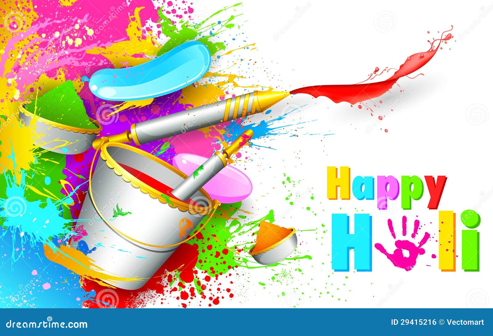 Holi Background with Bucket of Color Stock Vector - Illustration of ...