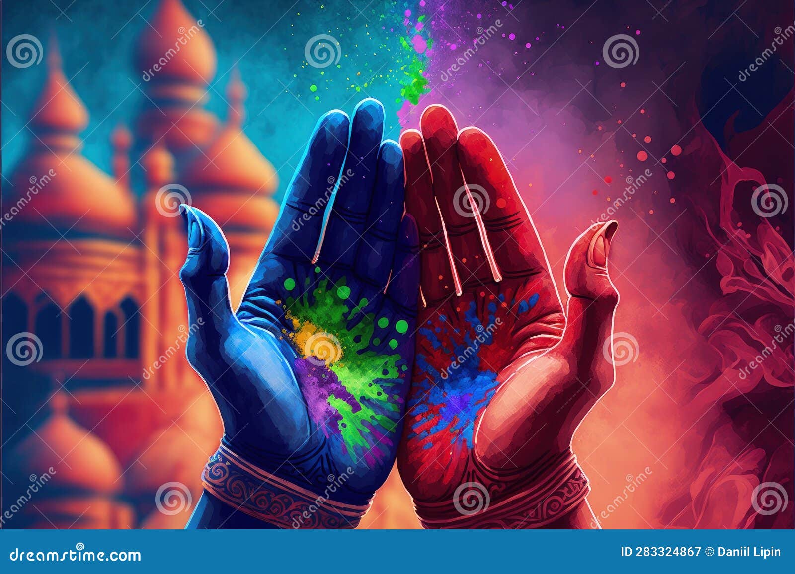 Holi hand art stock illustration. Illustration of powder - 283324867