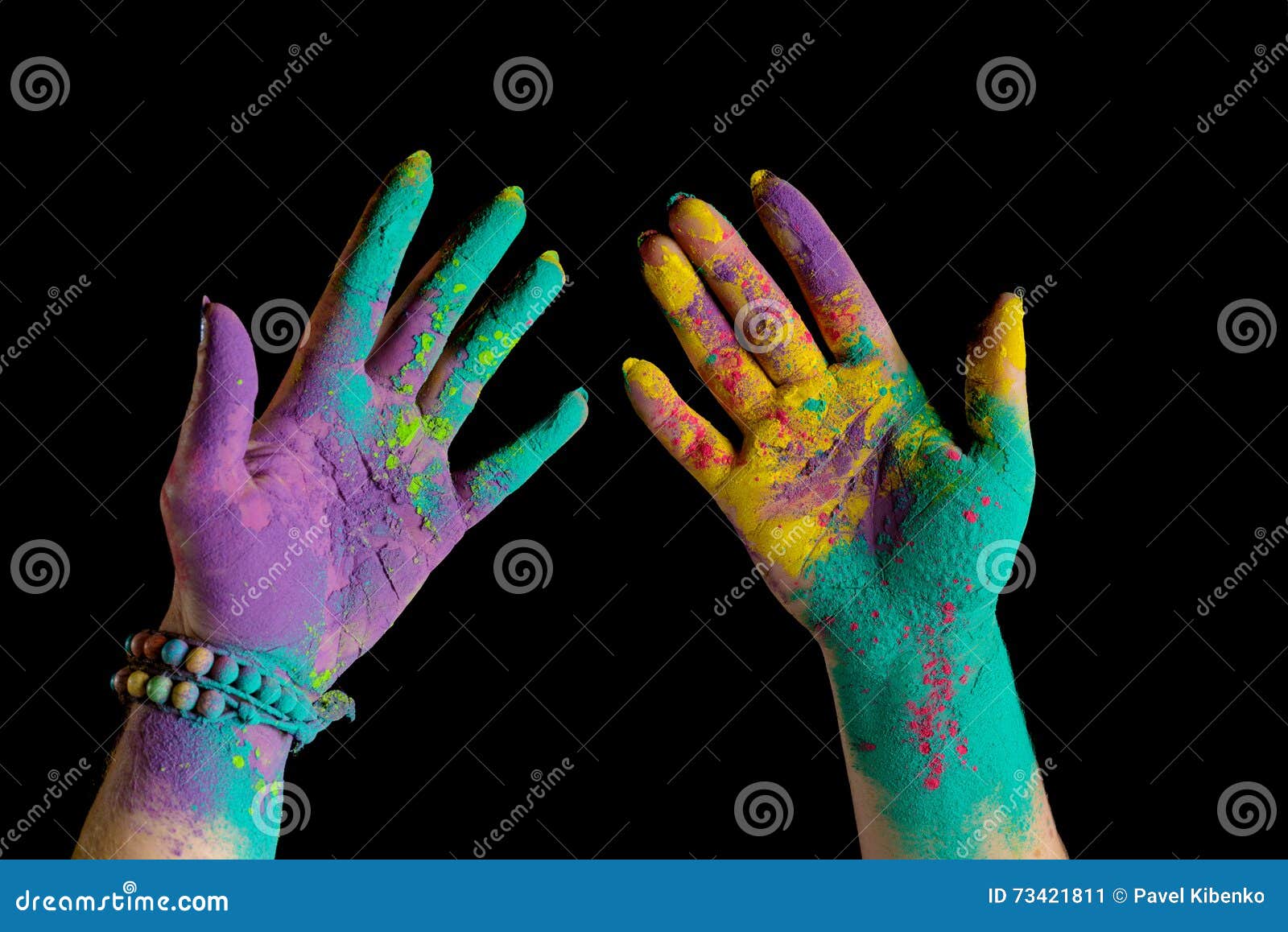 Holi painted hands stock image. Image of festive, hindi - 73421811