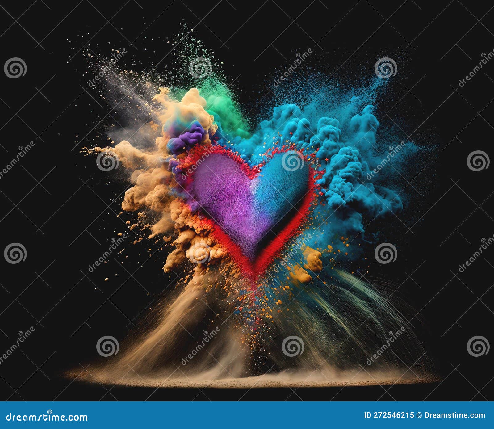 Holi Powder Exploding in Heart Shape., Generative Ai Stock Illustration ...