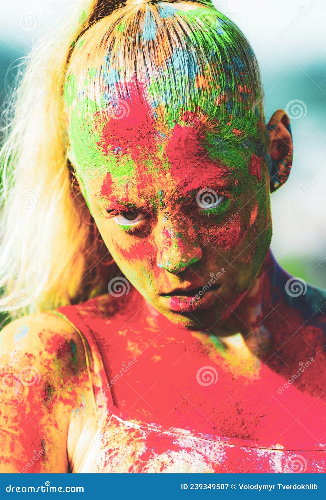 Holi Powder on Face. Color Face with Colorful Splash. Stock Image ...