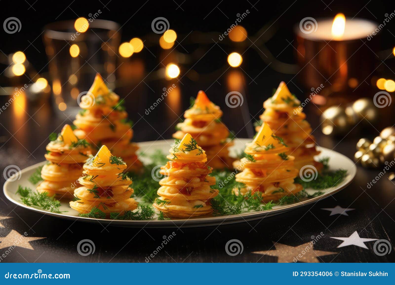 Holiday Appetizer, Canapes in Form of Christmas Tree.Christmas Holiday ...