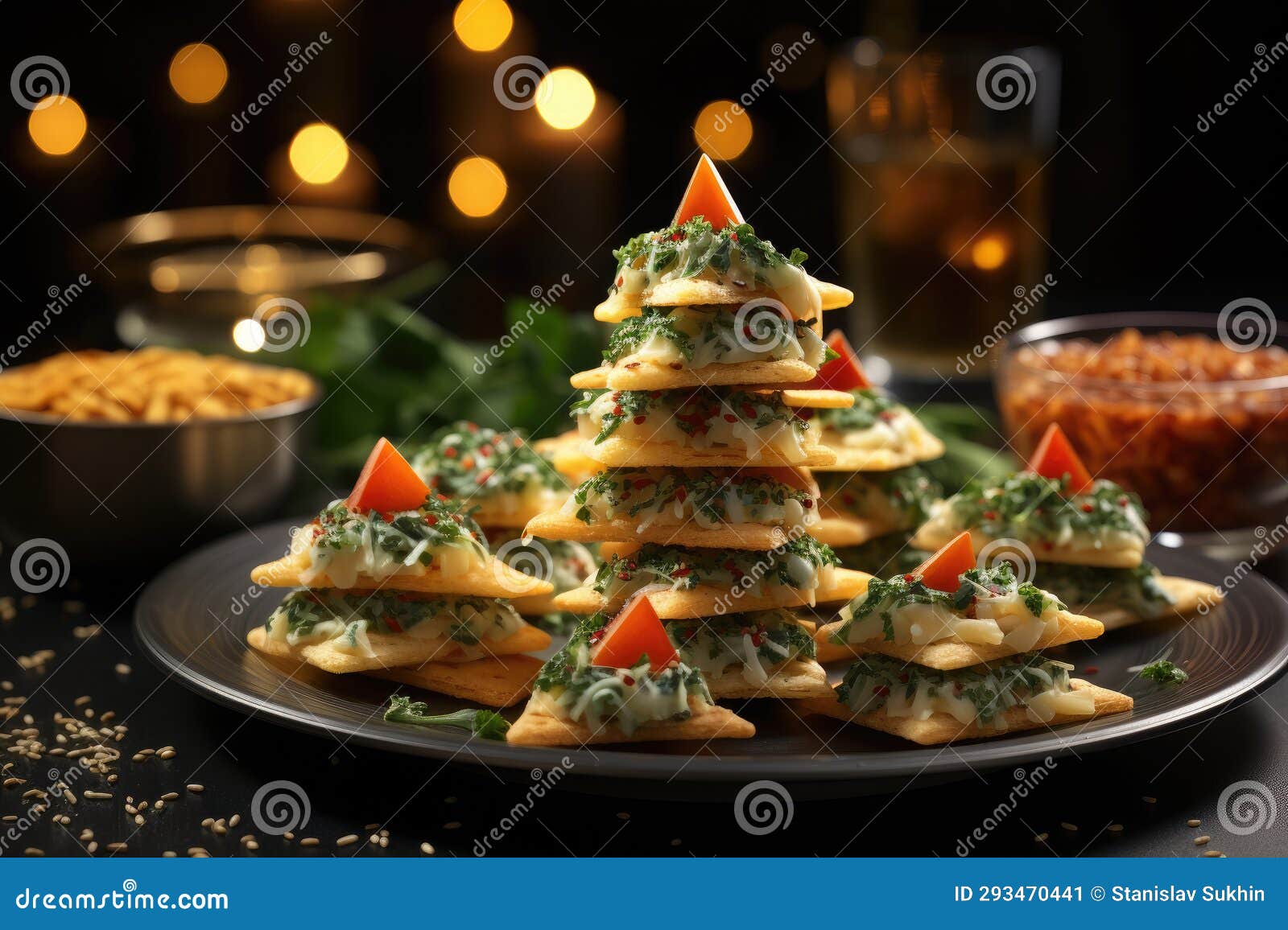 Holiday Appetizer, Canapes in Form of Christmas Tree.Christmas Holiday ...