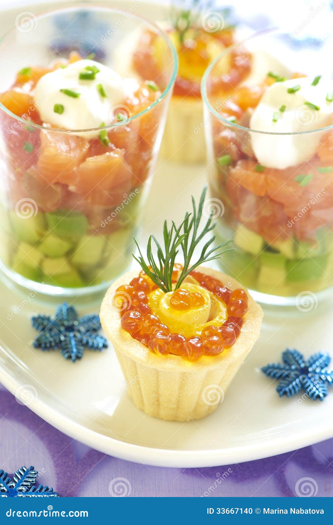 Holiday Appetizers with Salmon and Red Caviar Stock Photo - Image of ...