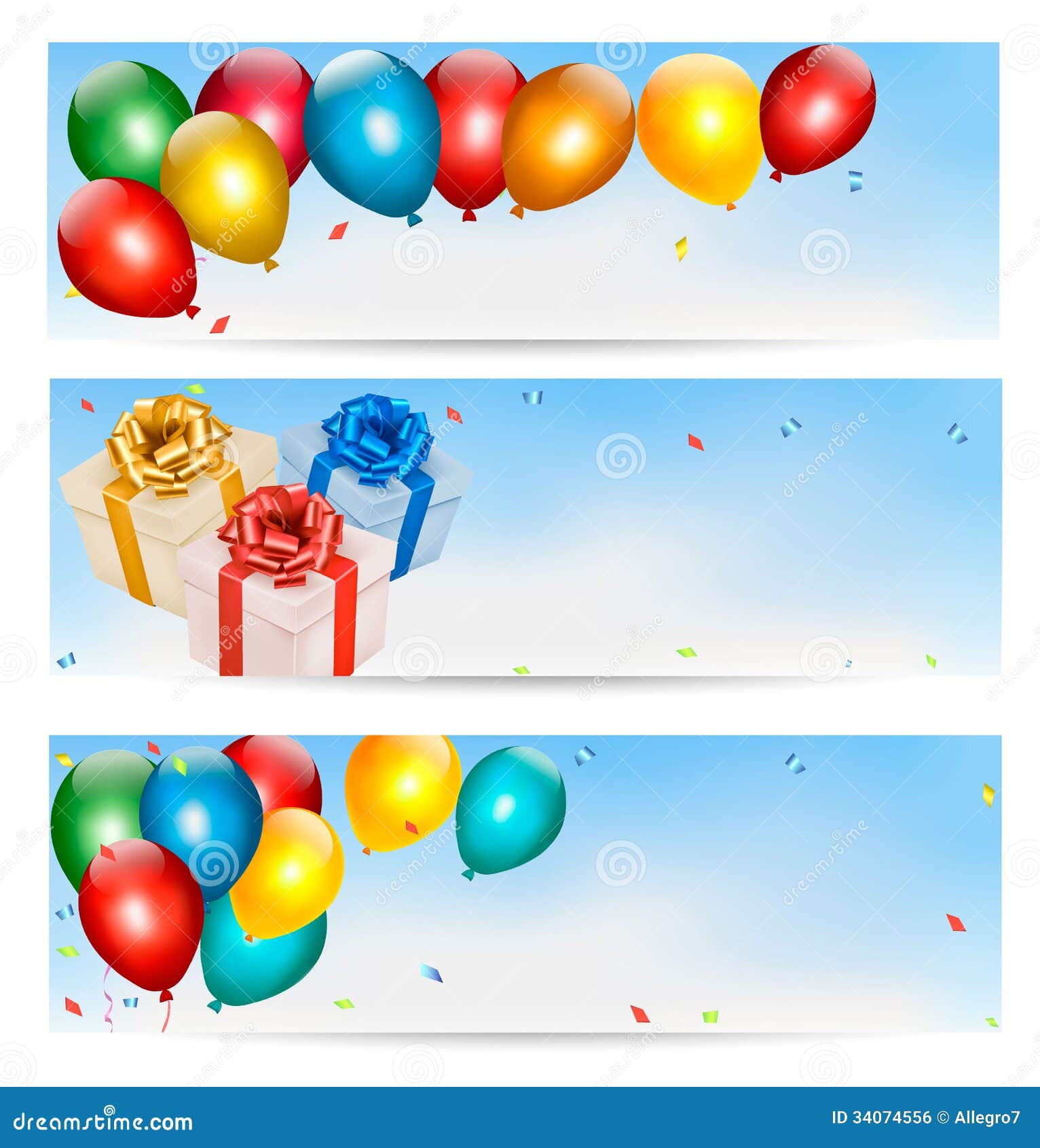 Holiday Banners with Colorful Balloons and Gift Bo Stock Vector ...