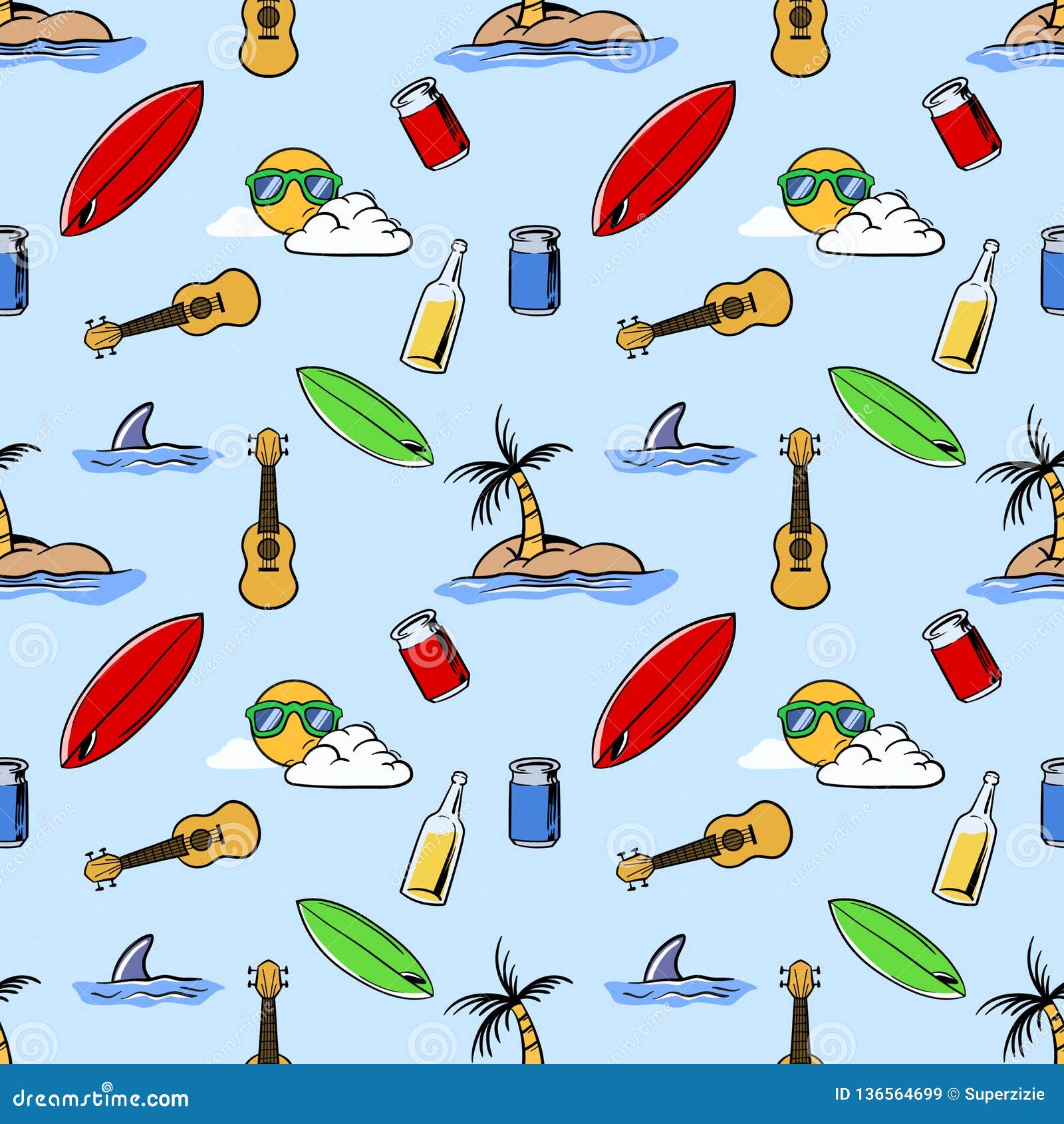 Holiday Beach Theme Seamless Pattern Stock Vector - Illustration of ...