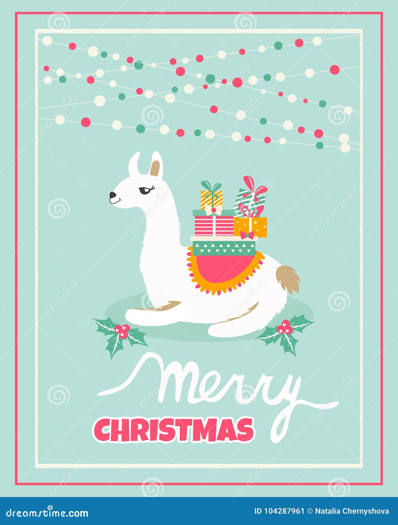 Holiday Card with Cute Lama and Presents Stock Vector - Illustration of ...