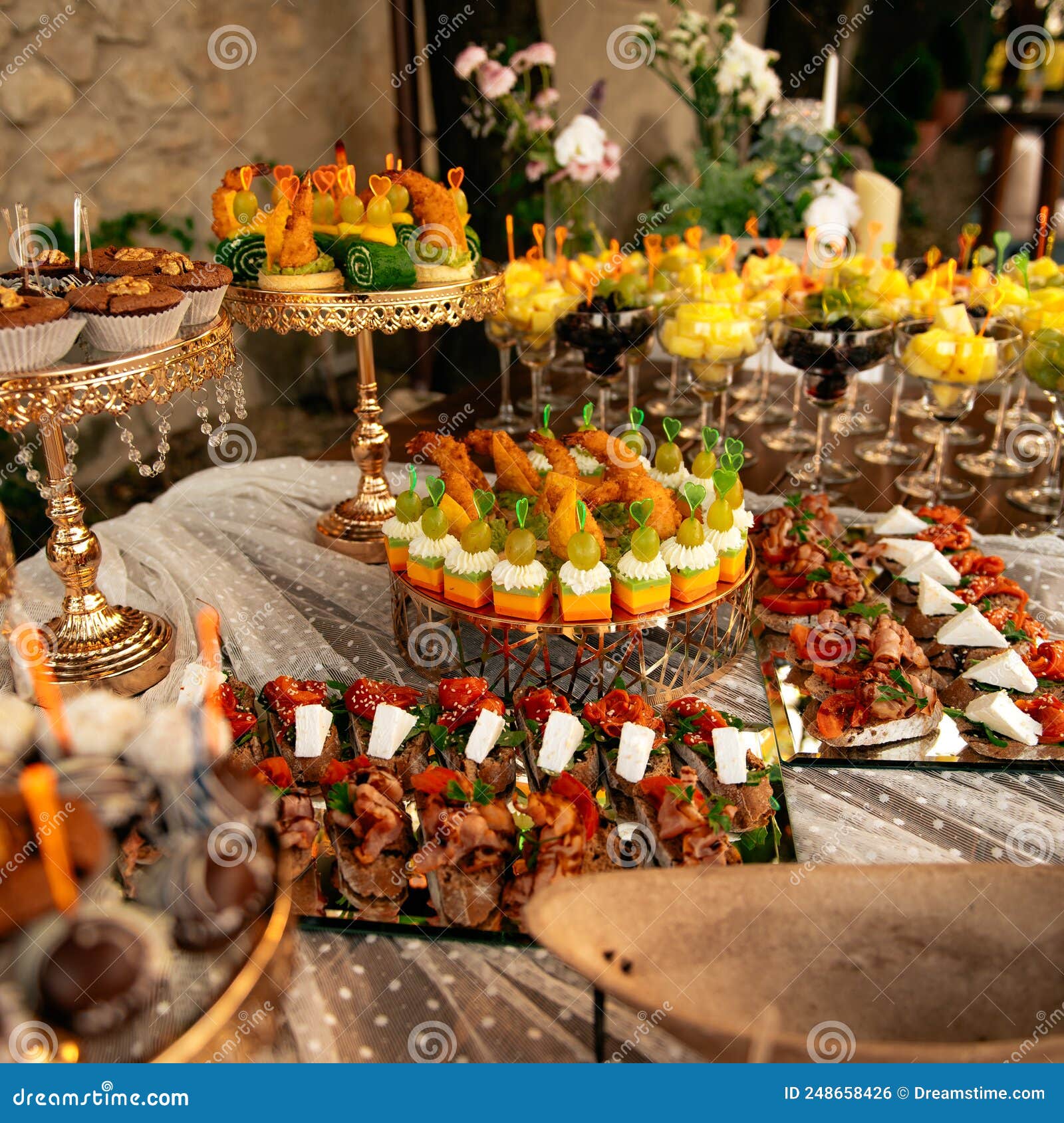 Cheese Canape on a Tray, Buffet Table Setting Stock Photo - Image of ...