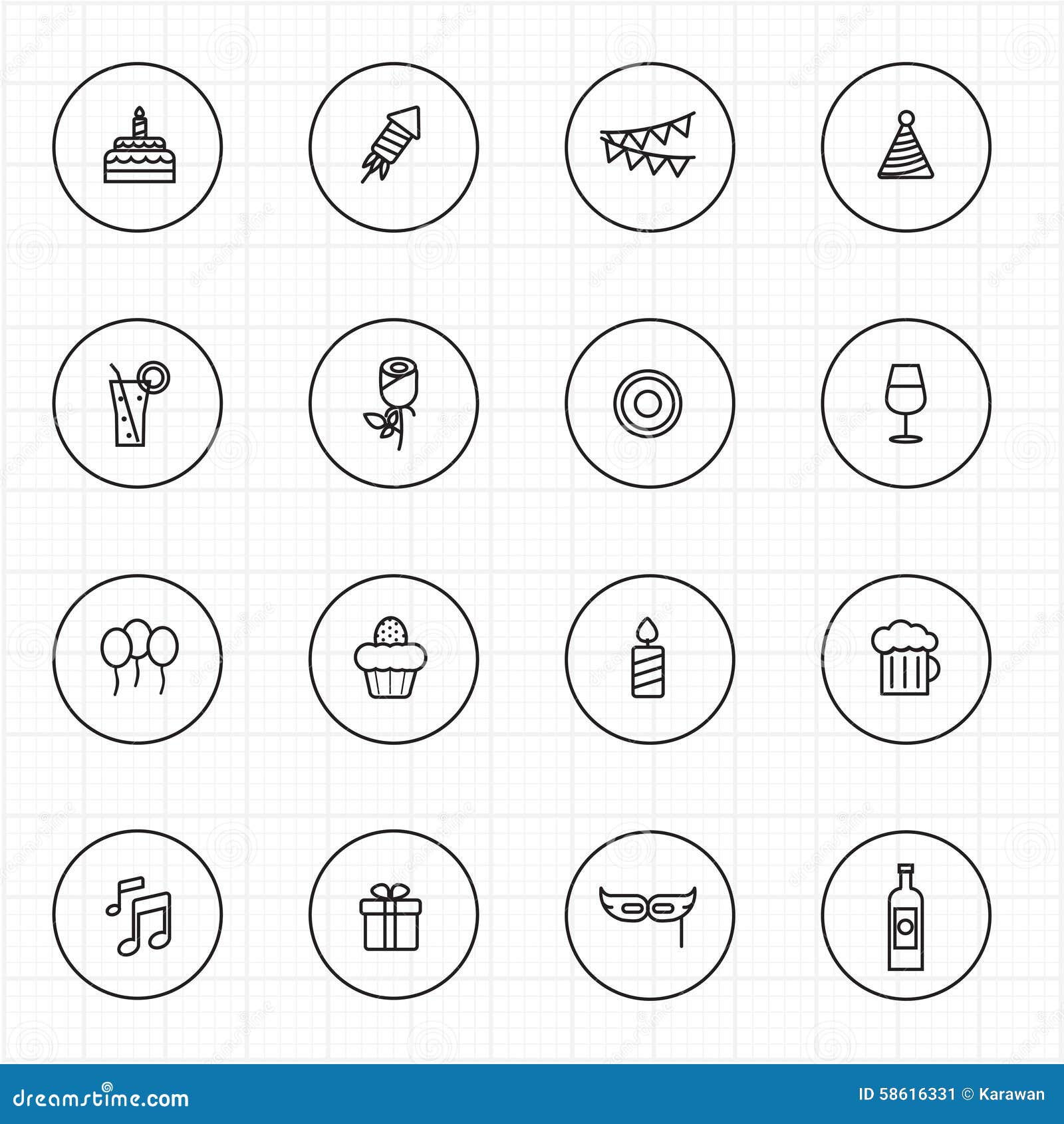 Holiday Celebration with Circle Line Icons and White Background Stock ...