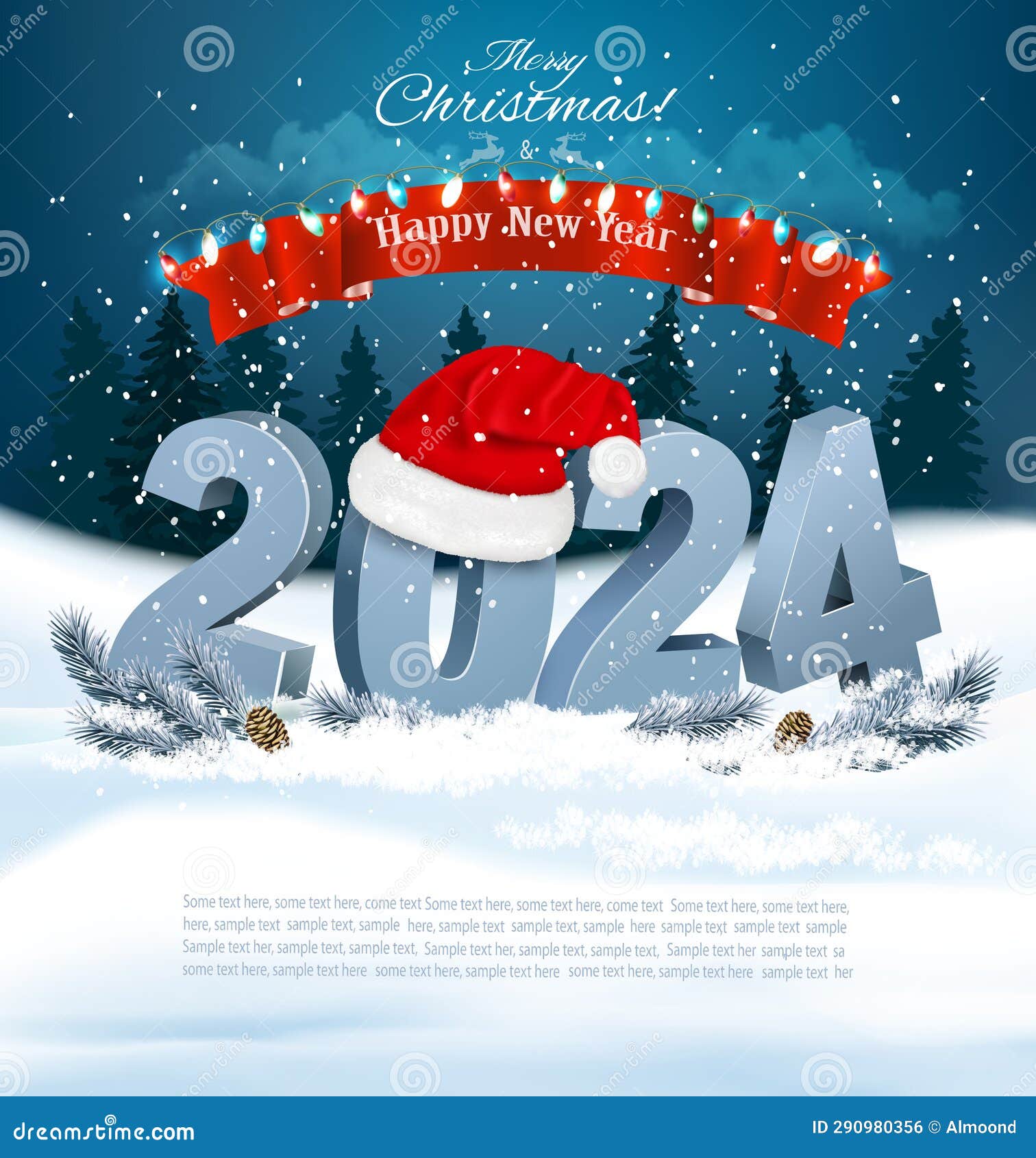 Holiday Christmas Background with Santa Hat and a 2024 Blue Bold ...