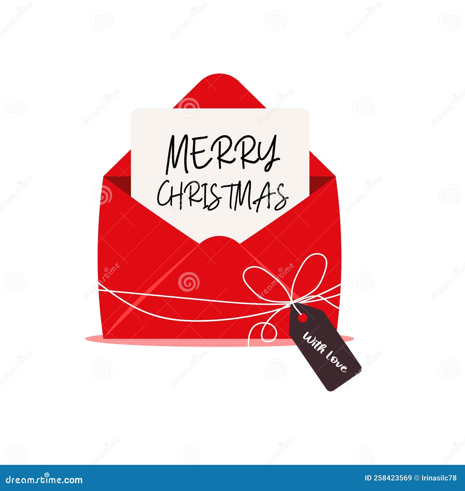 Holiday Christmas Greeting Card In Red Open Envelope Stock Vector