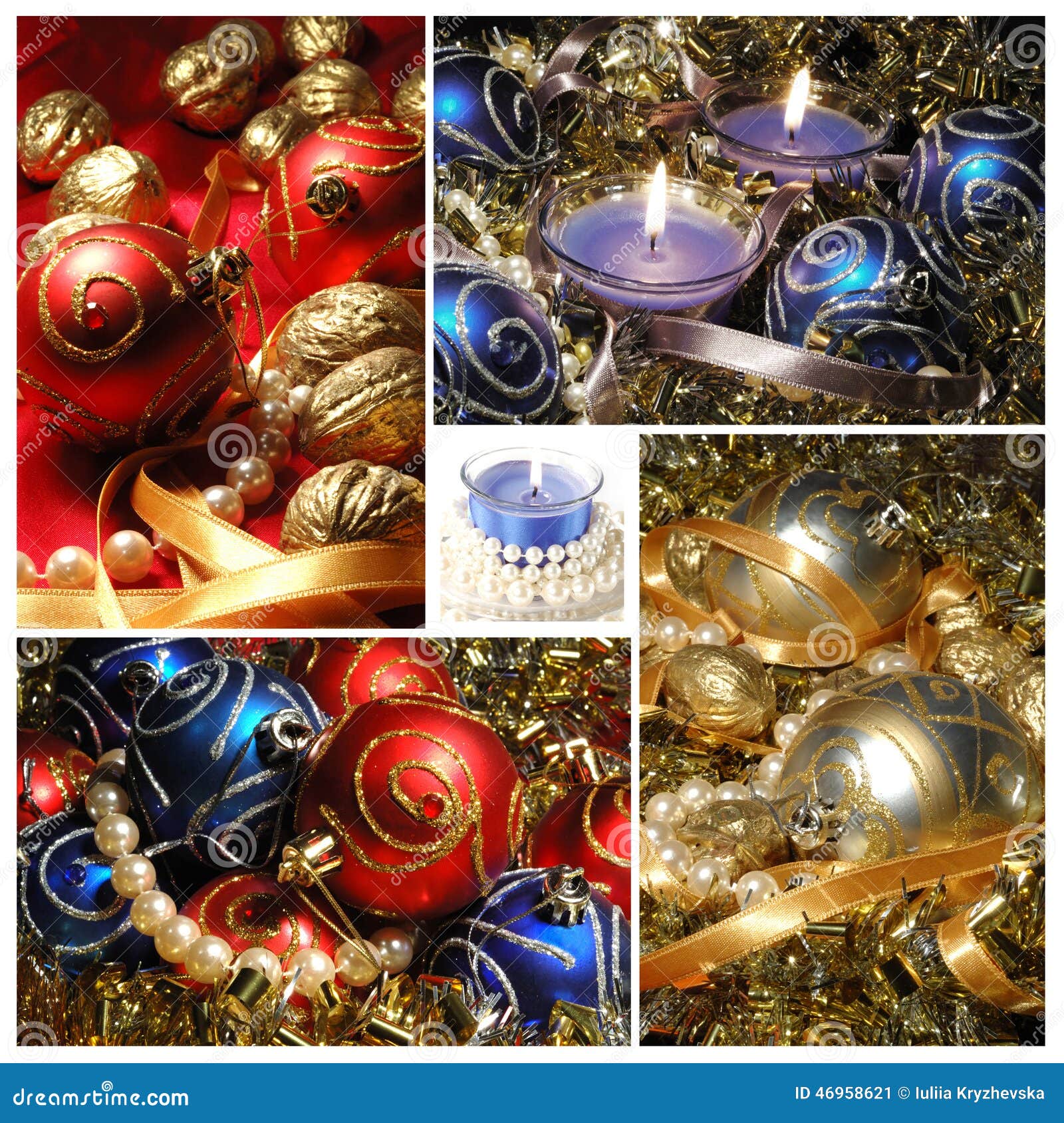 Holiday Collage with Christmas Tree Decorations for Your Design Stock ...