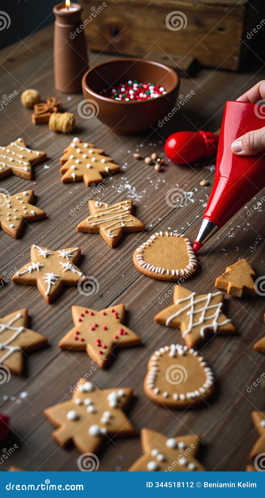 Holiday Cookie Decorating Scene with Assorted Christmas Shapes and ...