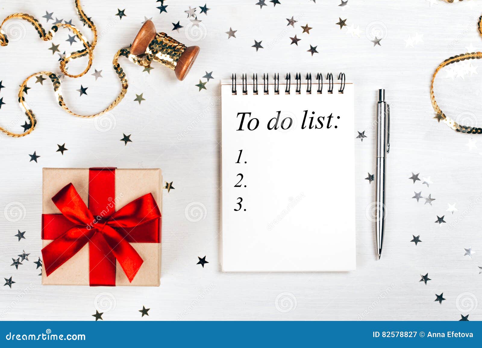 Holiday Decorations and Notebook with To Do List Stock Image - Image of ...