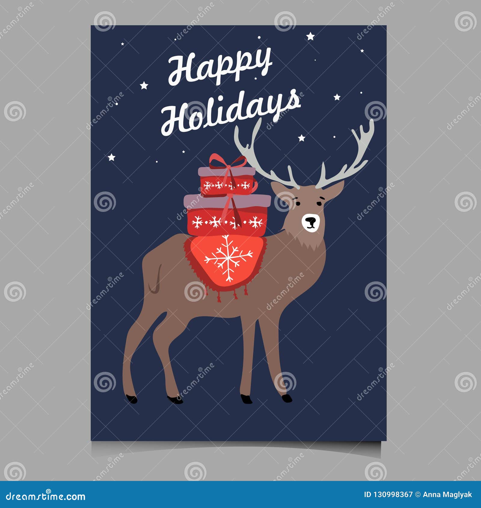 Holiday Deer Vector Illustration Happy Card Beautiful Stock Vector ...