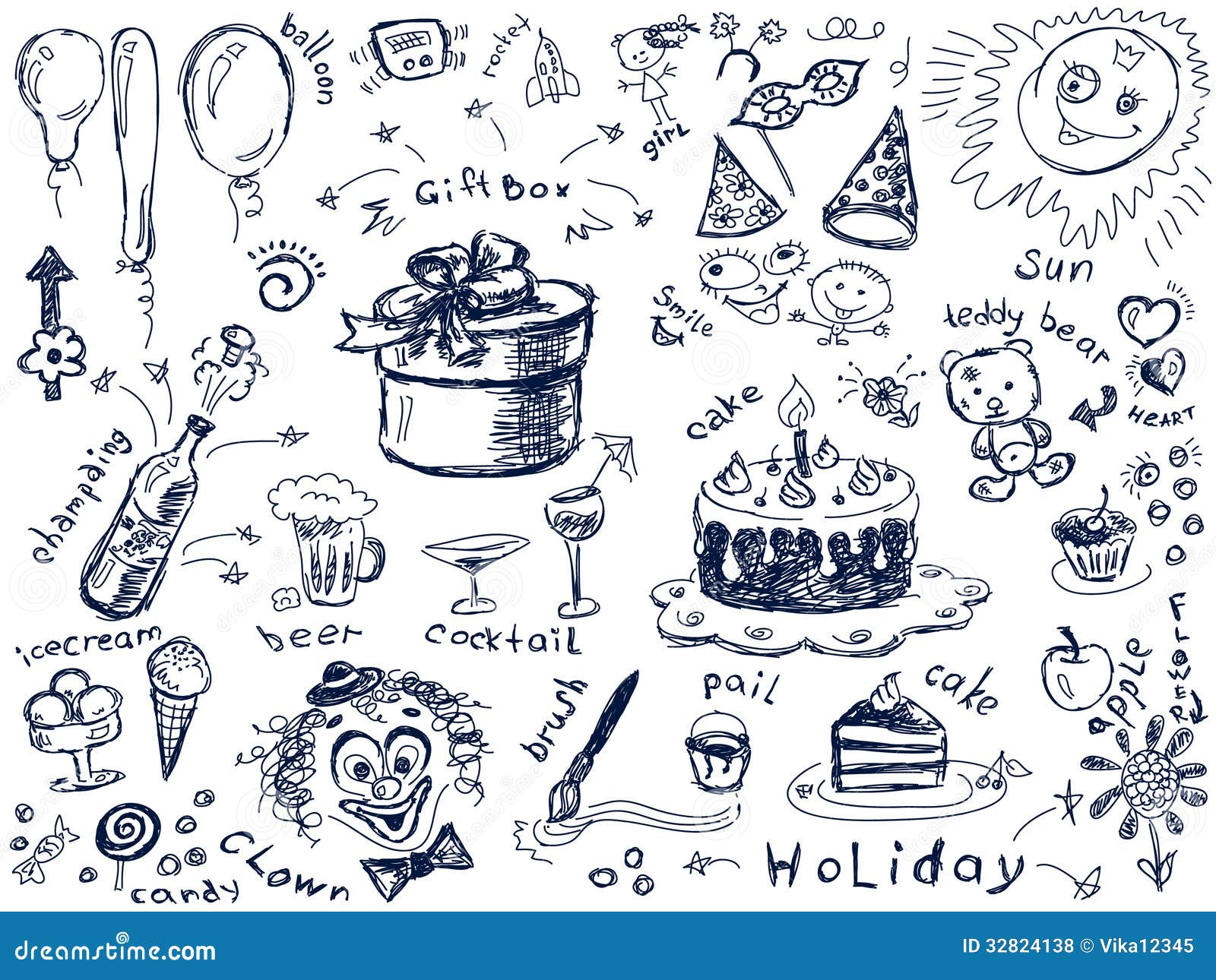 Holiday doodles stock vector. Illustration of cartoon - 32824138