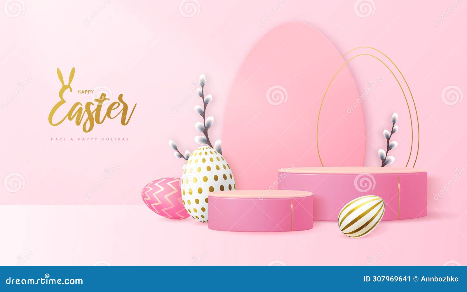 Holiday Easter Showcase Pink Background with 3d Podium, Easter Eggs and ...