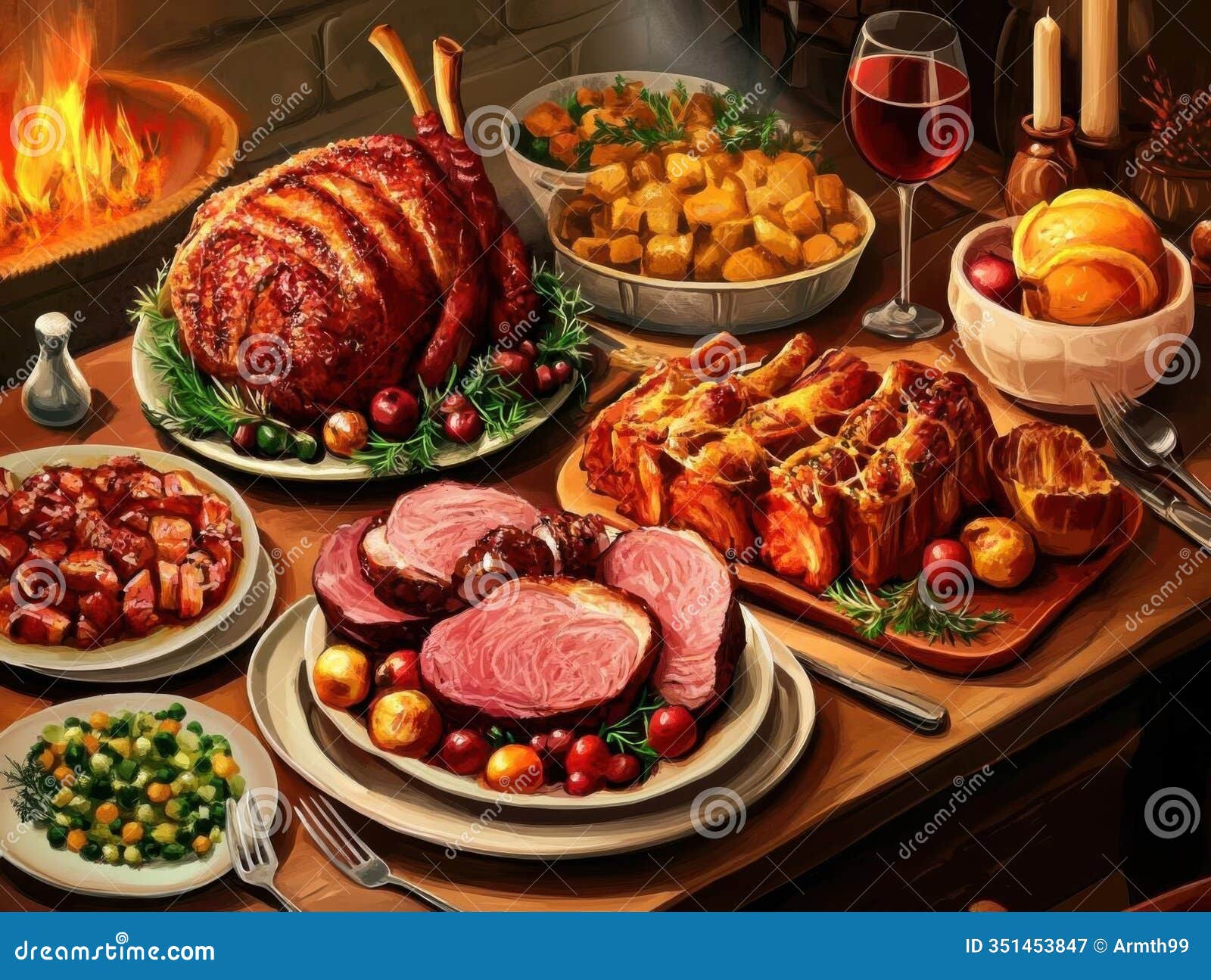 Holiday Feast with Roasted Meats, Sides, and Wine by Fireside Feasting ...