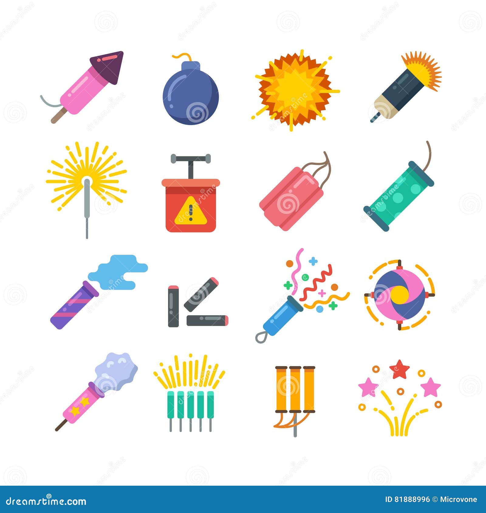 Holiday Fire Crackers, Sparklers, Fireworks and Pyrotechnics Flat ...