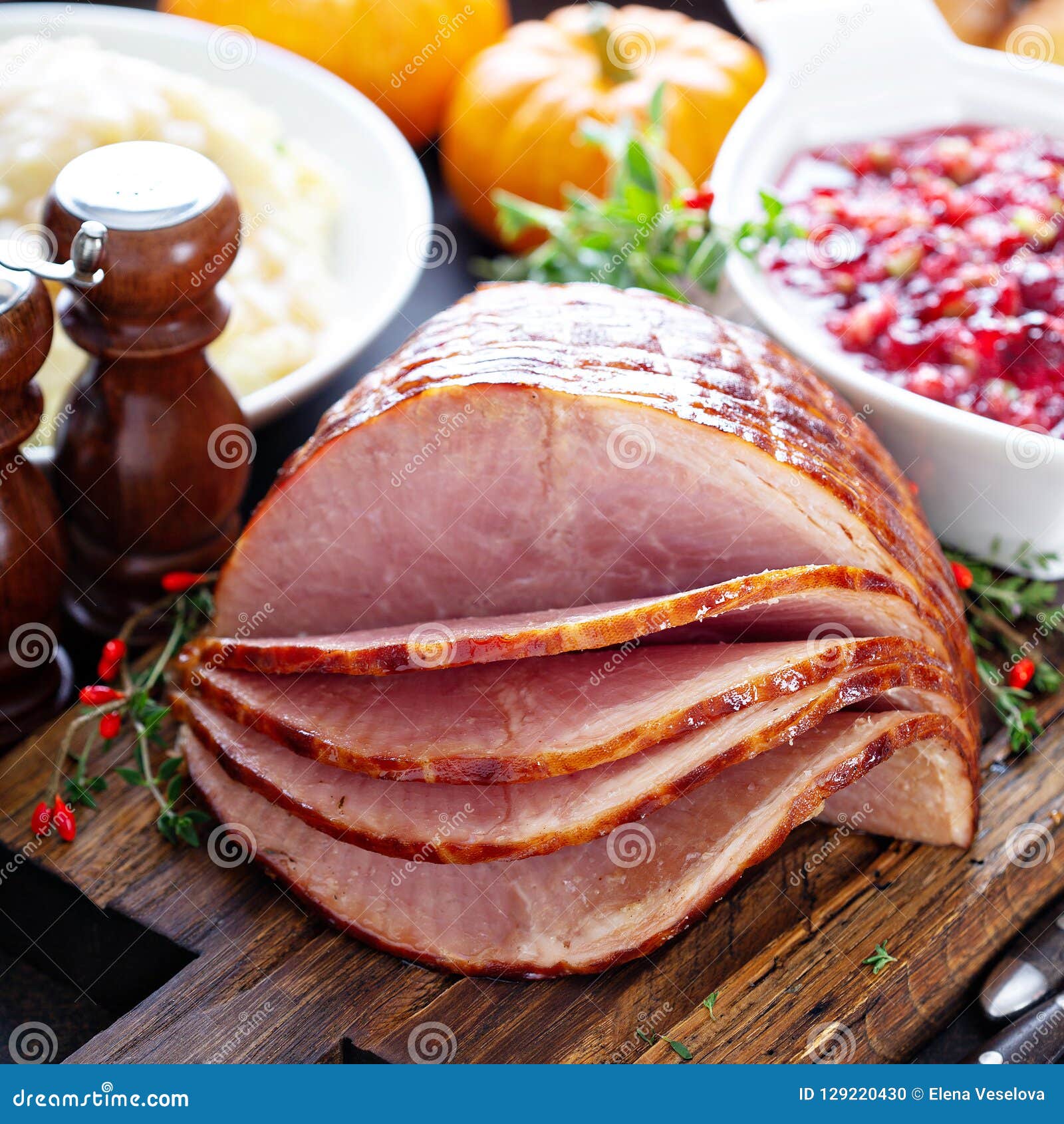 Holiday glazed sliced ham stock photo. Image of cuisine - 129220430