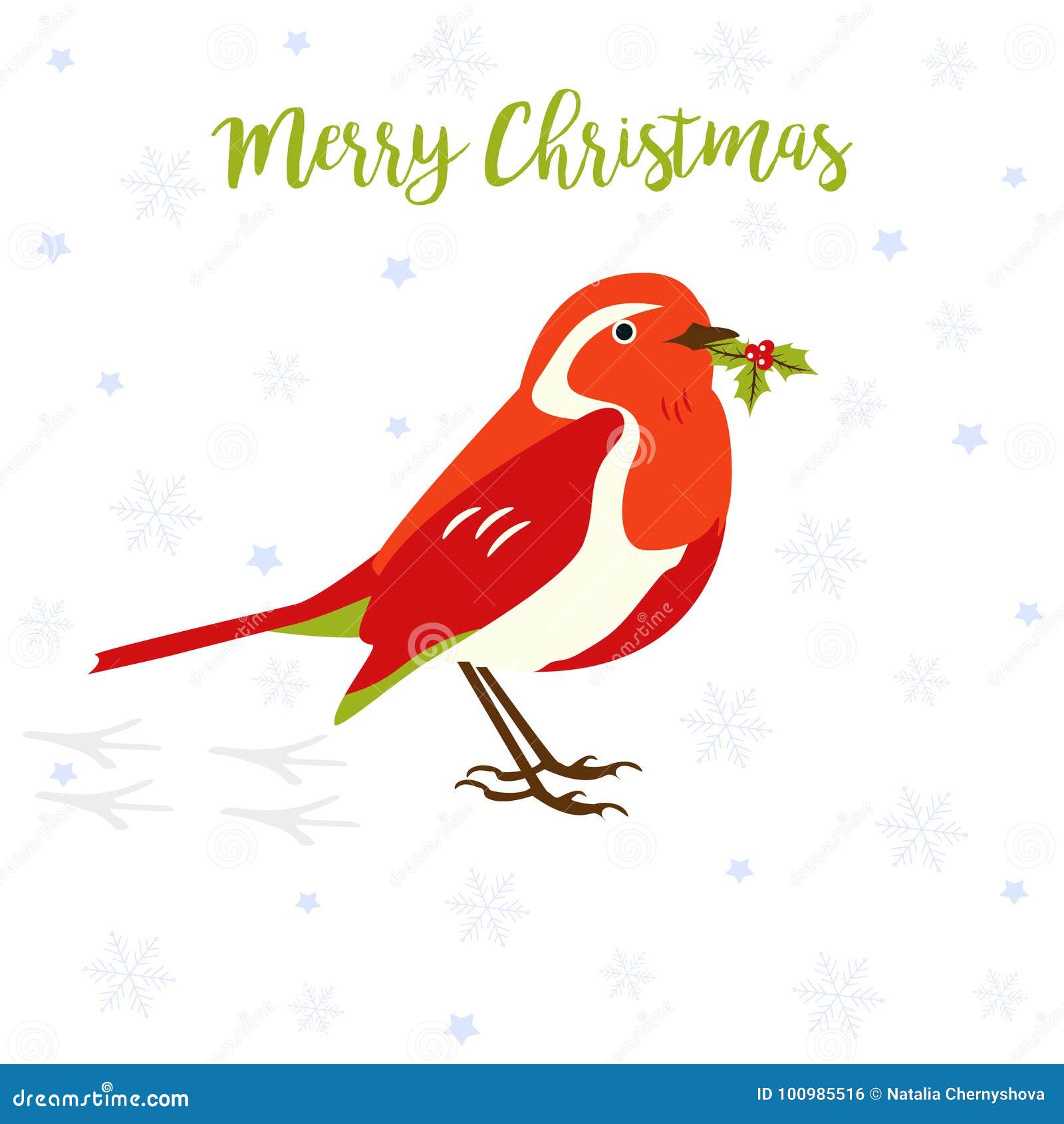Holiday Greeting Card with Cute Robin Bird. Stock Vector - Illustration ...