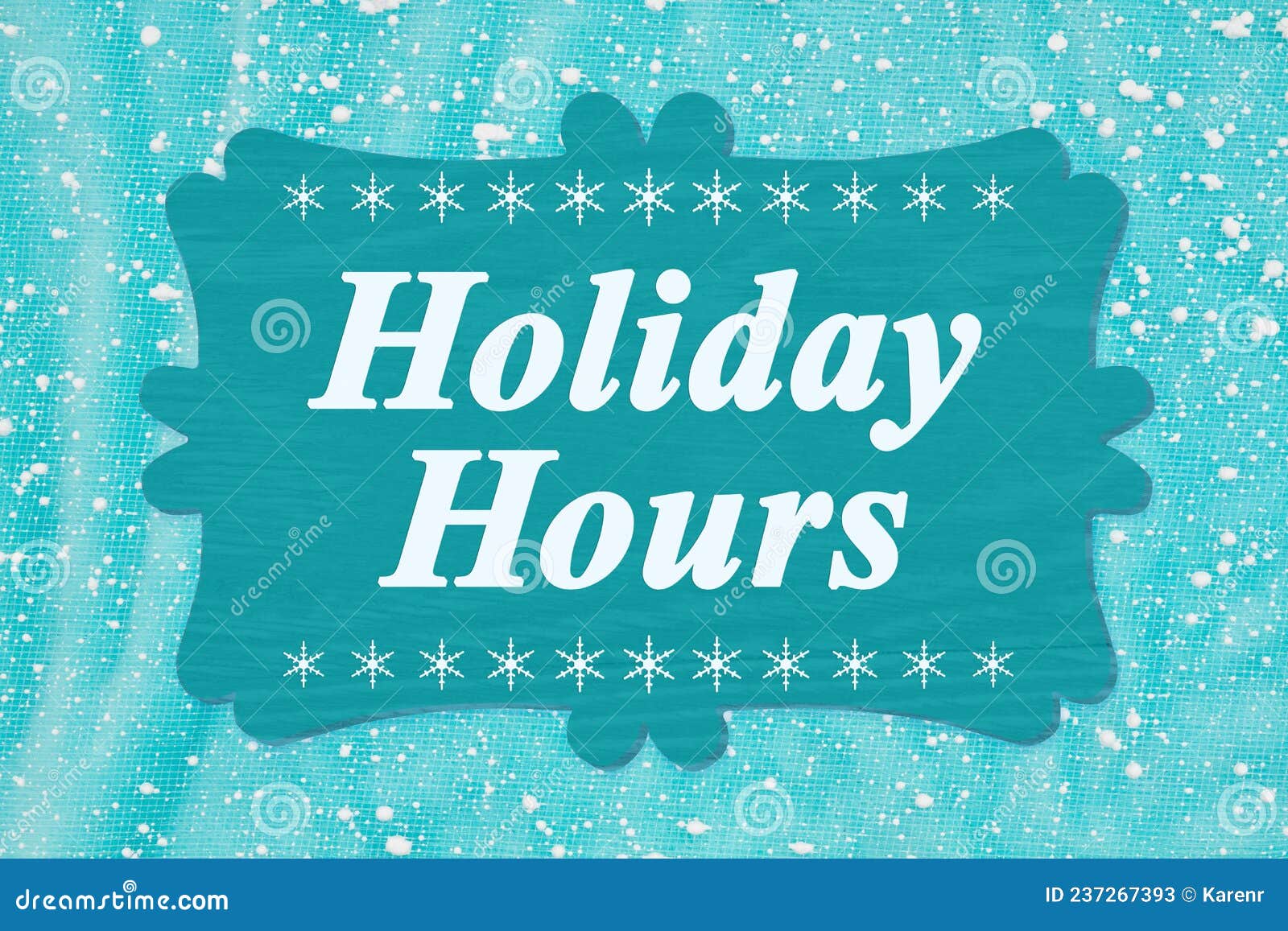 Holiday Hours Sign on Blue and White Snowflakes Stock Image - Image of ...