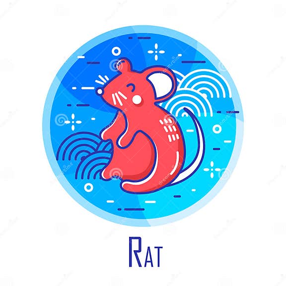 Holiday Icon with Red Rat and Graphic Elements in Blue Circle. Thin ...