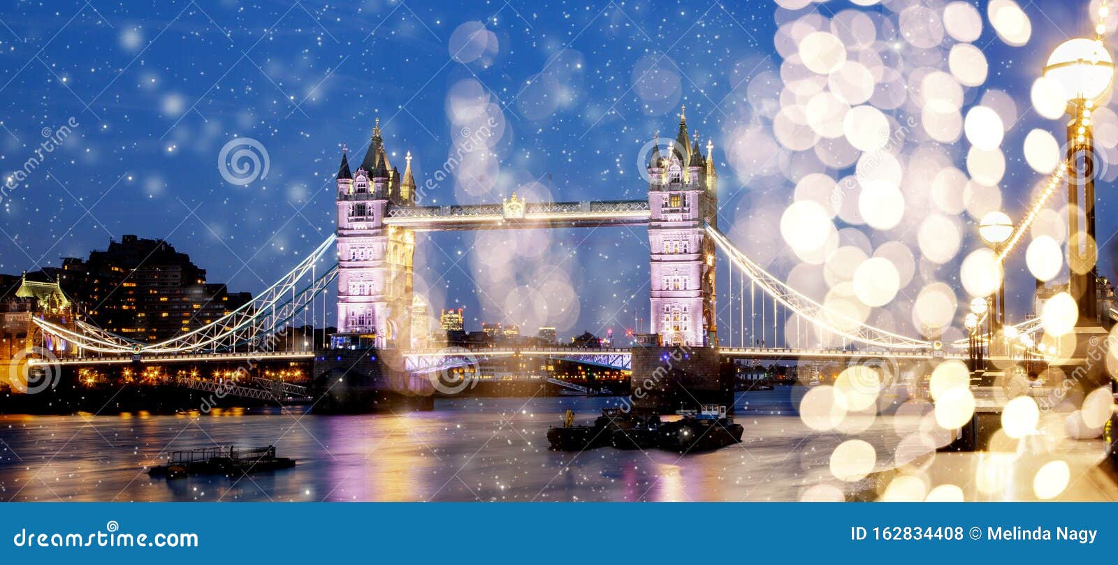 Holiday Lights and Snowfall in London Editorial Stock Photo - Image of ...