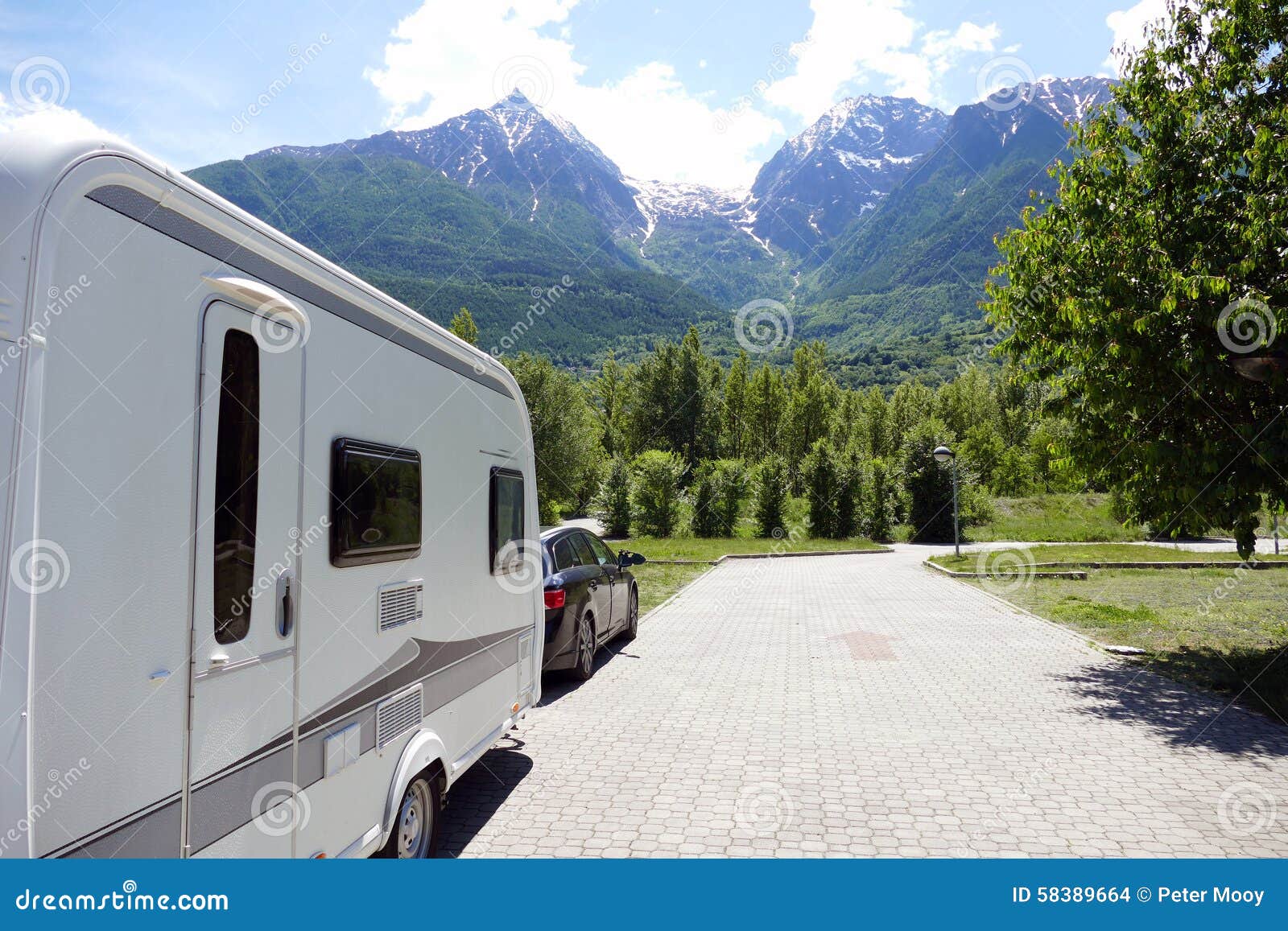 Holiday in the Mountains with the Caravan Stock Photo - Image of ...