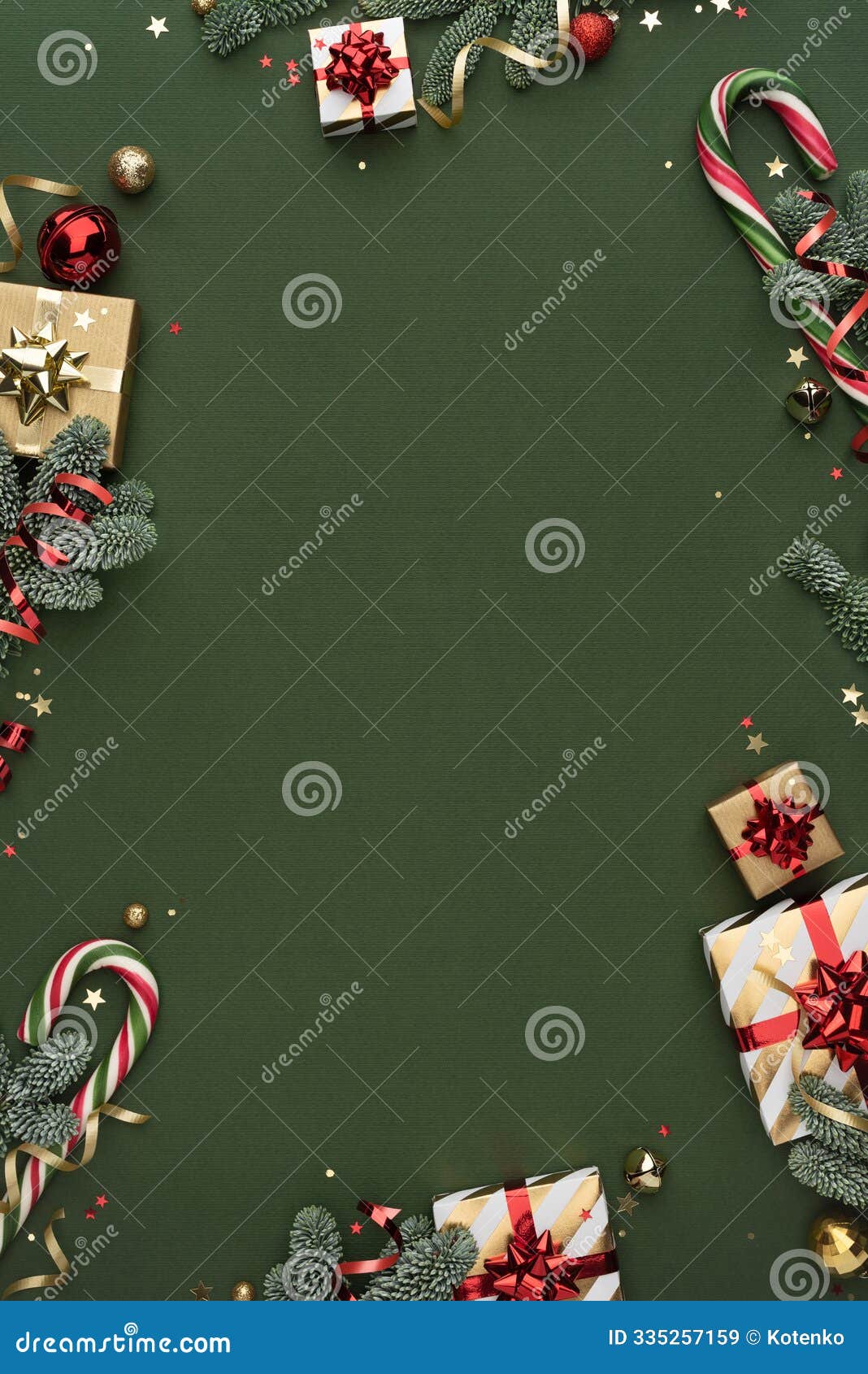 Holiday Ornaments Frame on Green Background Stock Image - Image of frame, banner: 335257159