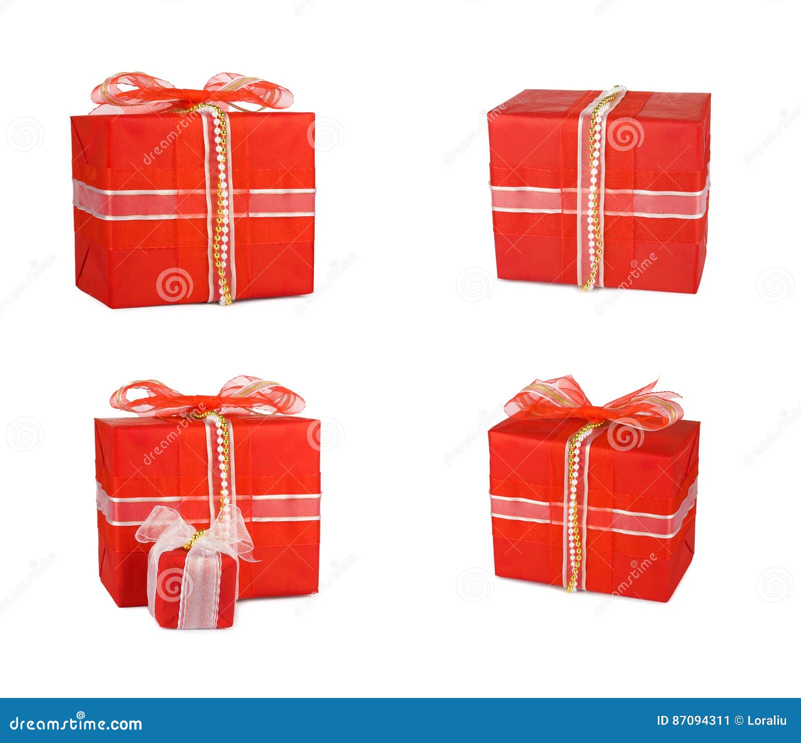 Holiday Set Gift Boxes Decorated with Bows and Ribbons Stock Image ...