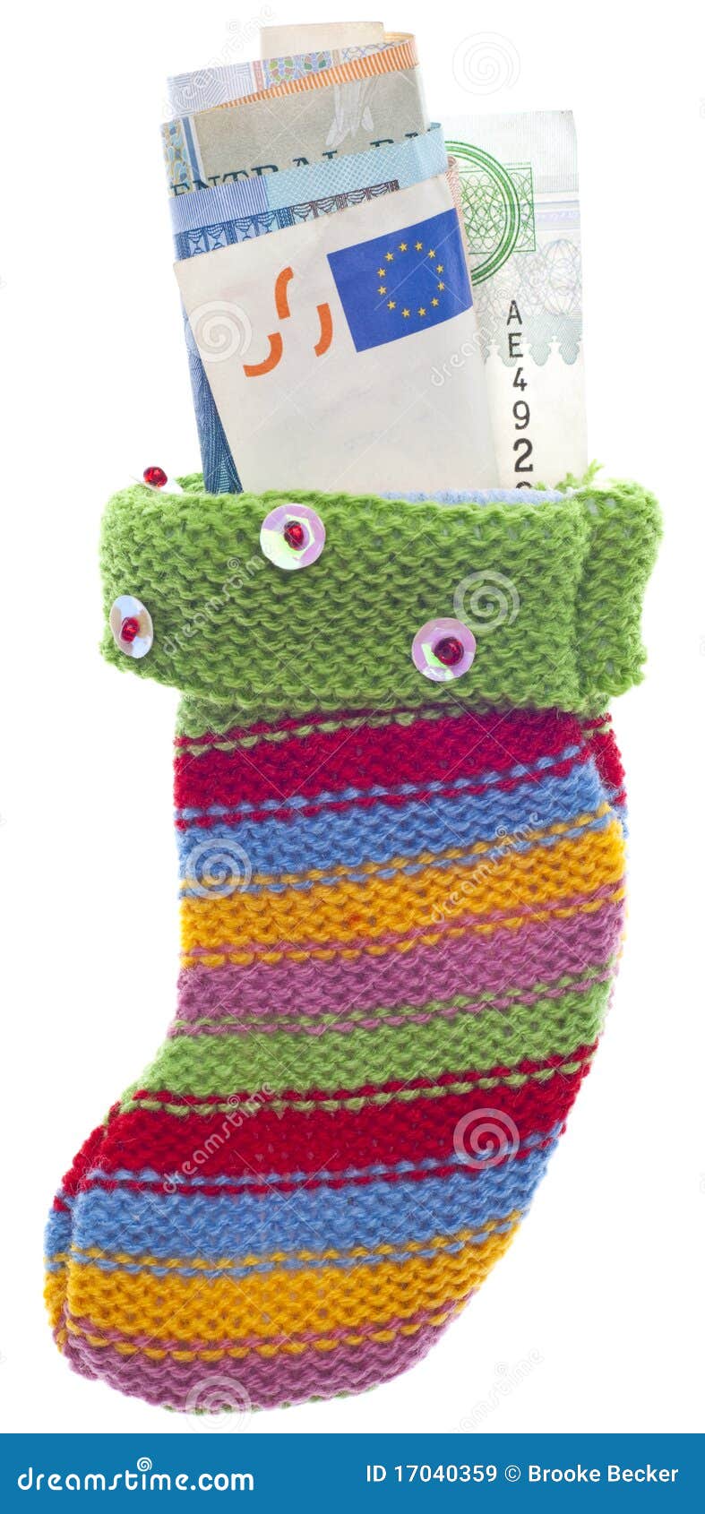 Holiday Stocking Sock Filled with Euro Currency Stock Image - Image of ...