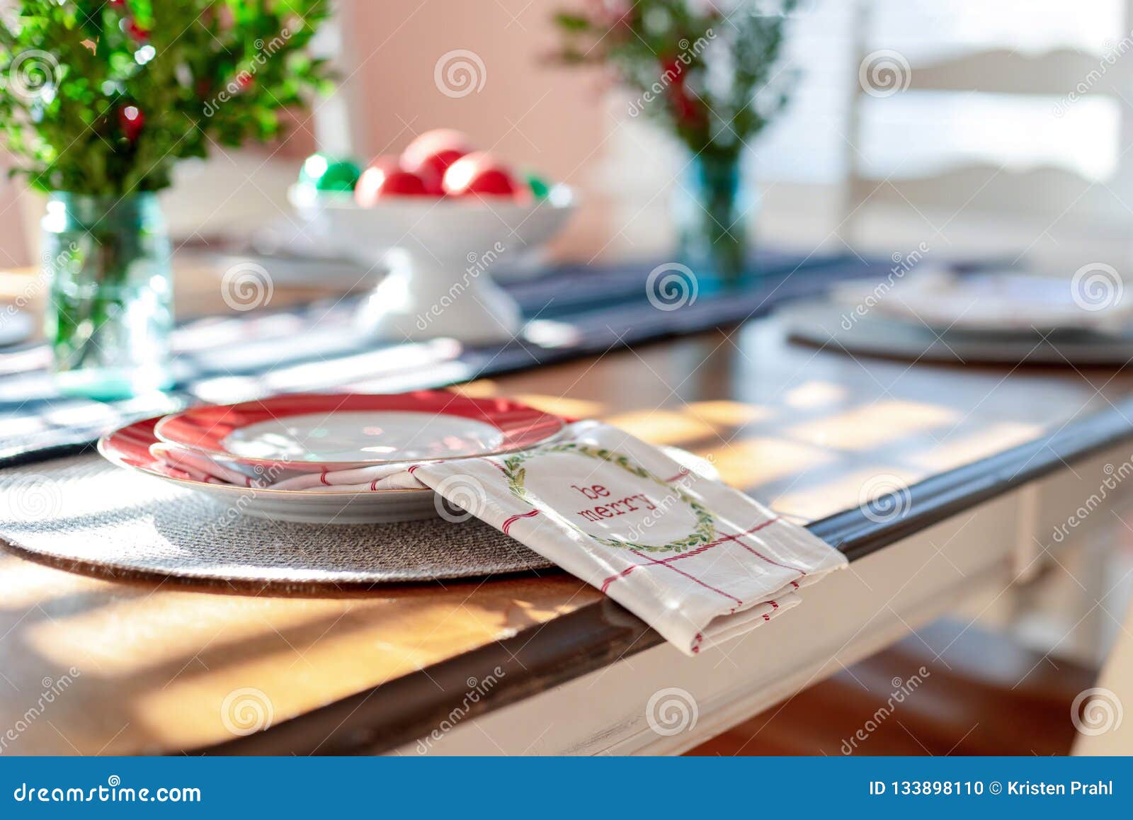 Holiday Table Decorated for Christmas Horizontal Stock Photo - Image of ...